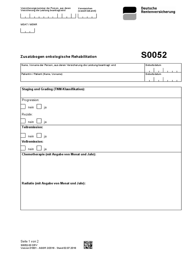 Zusatzbogen Onkologische Rehabilitation: Staging Und Grading (TNM ...
