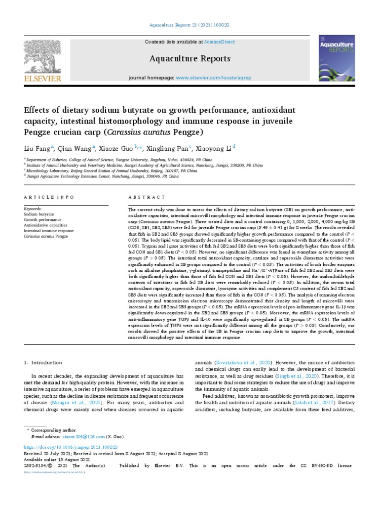 Sodium Butyrate On Growth Performance, Antioxidant of Fish | PDF ...