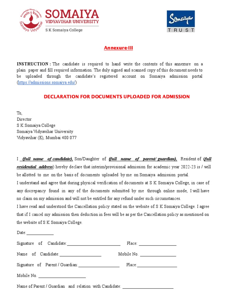 SKSC Undertaking+Form Ay2022-23 | PDF