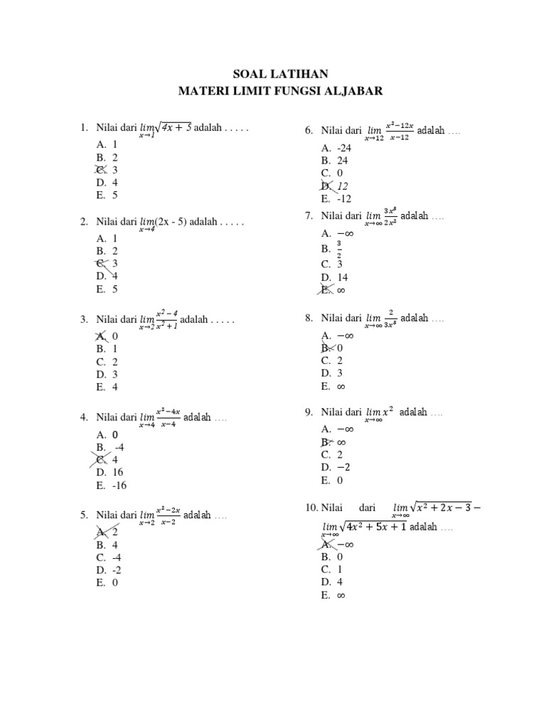 Soal Latihan Limit Fungsi Aljabar | PDF