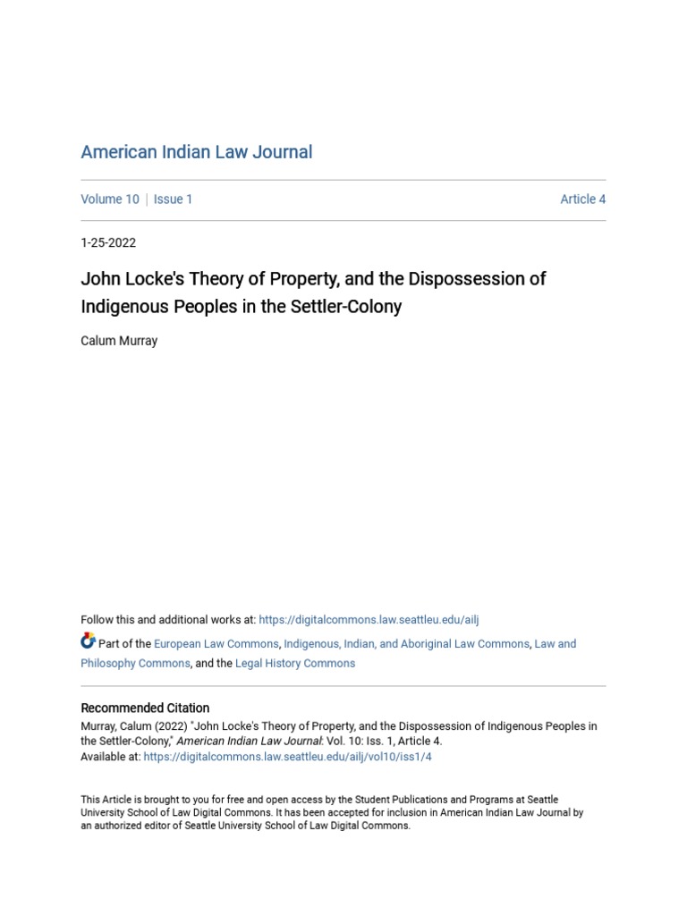 John Lockes Theory of Property and The Dispossession of Indigen | PDF ...