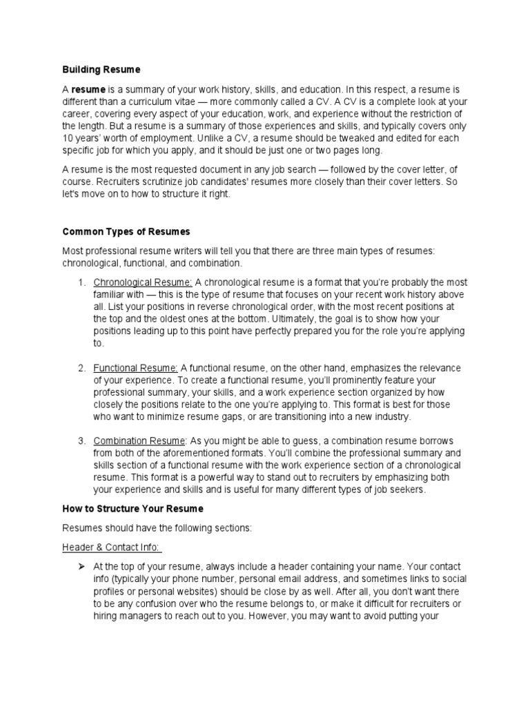 Building Resume Pdf Résumé Recruitment
