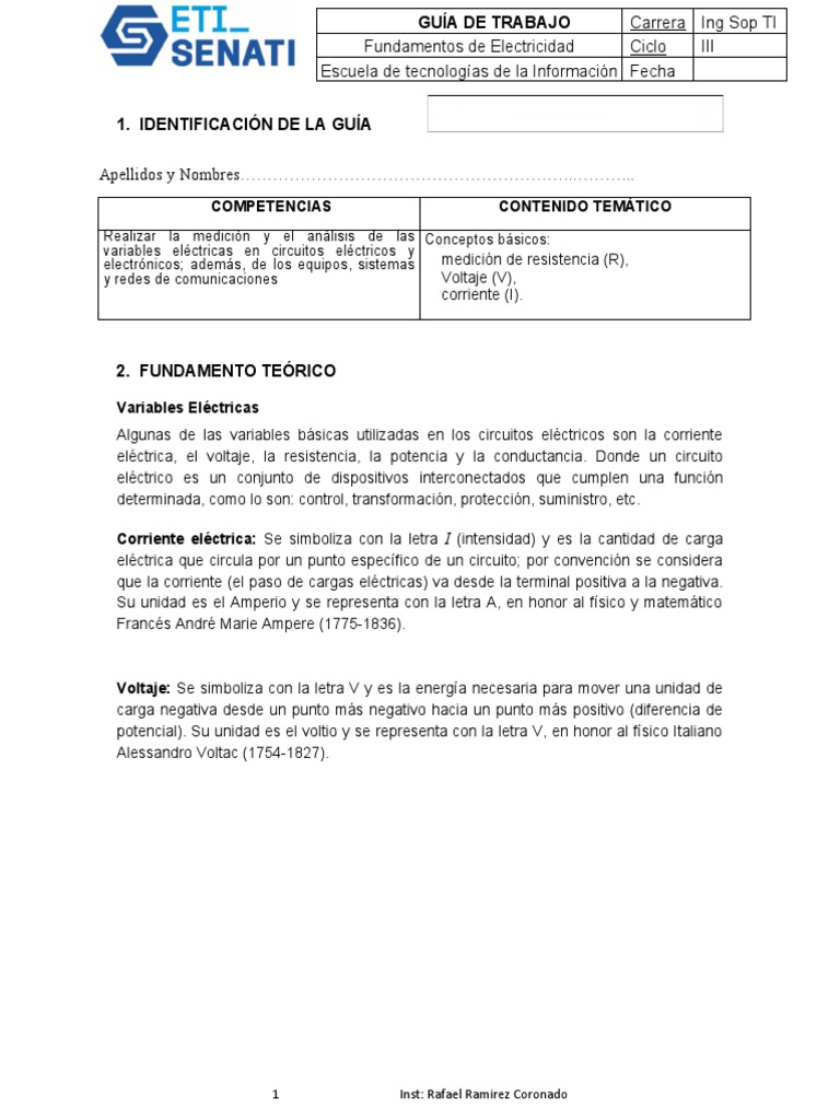 Guía 1 ETI Medición de Voltaje y Corriente | PDF | Corriente eléctrica | Ingenieria Eléctrica
