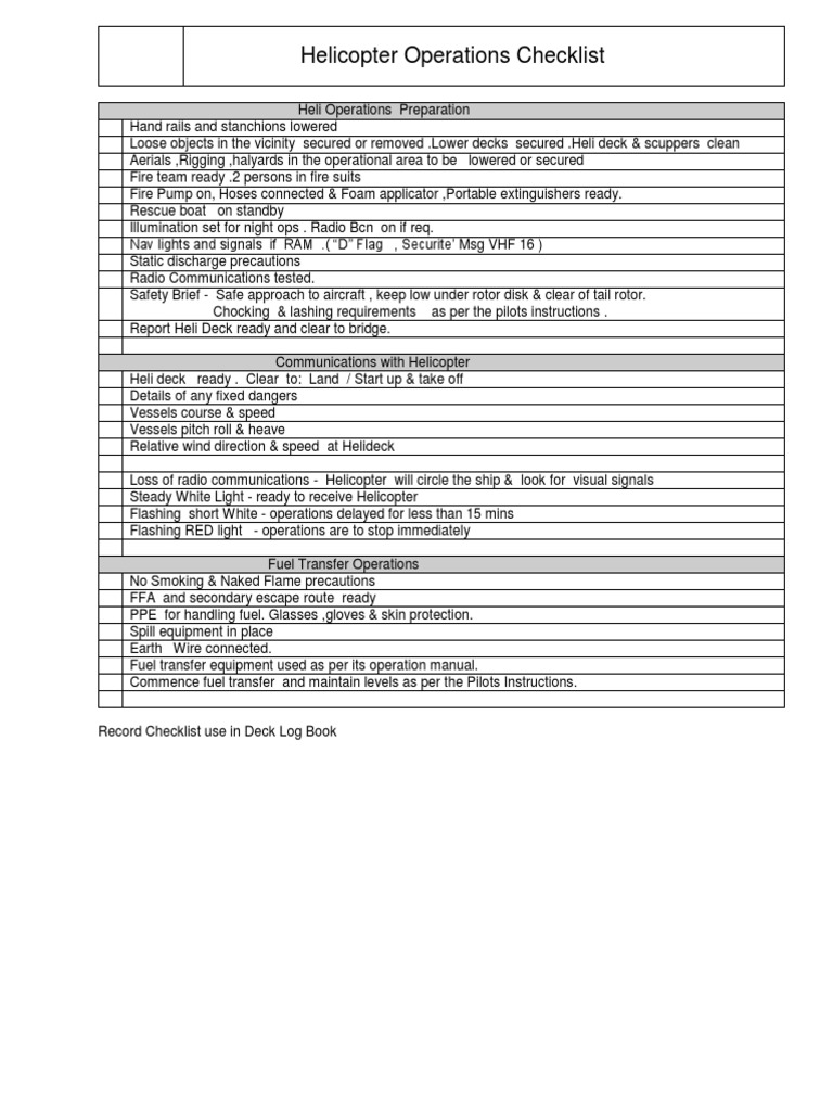 Yacht - Heli Operation Checklist | PDF