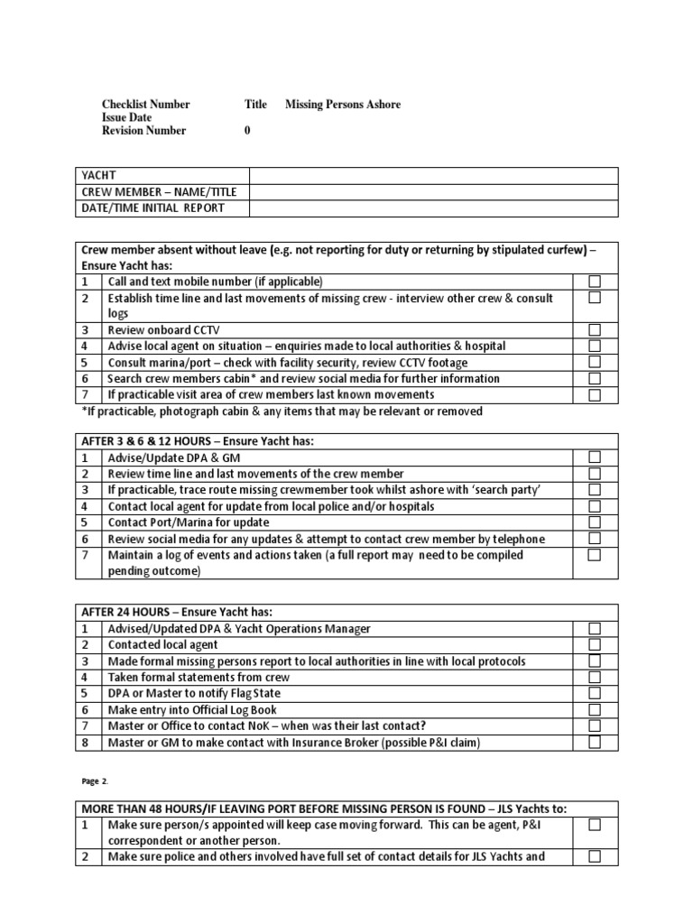 ISM - Missing Person Ashore Checklist | PDF