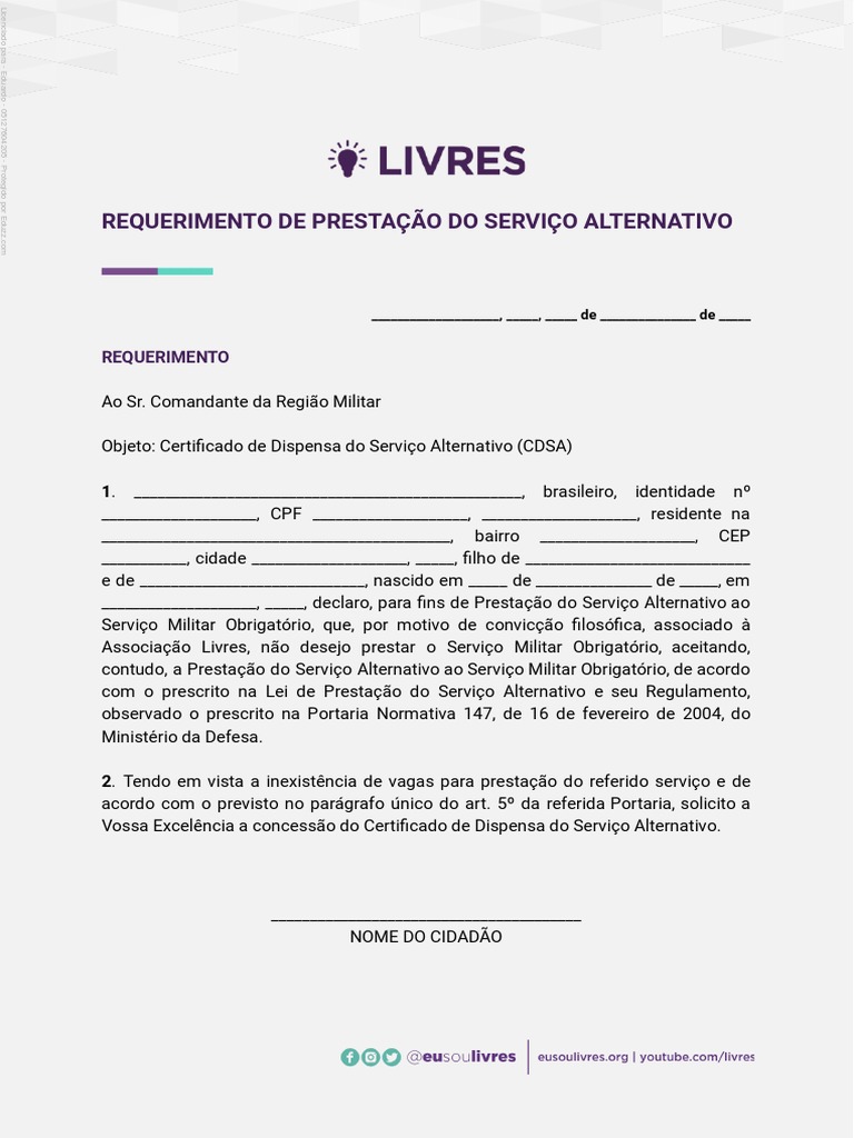 Requerimento Da Dispensa Militar Livres | PDF | Conscrição | Governo