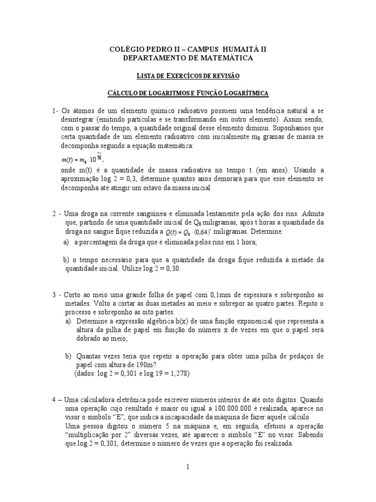 LISTA DE EXERCÍCIOS - Lista-De-Revisão-3a.-Série | PDF | Logaritmo ... LISTA DE EXERCÍCIOS - Lista-De-Revisão-3a.-Série | PDF | Logaritmo ...