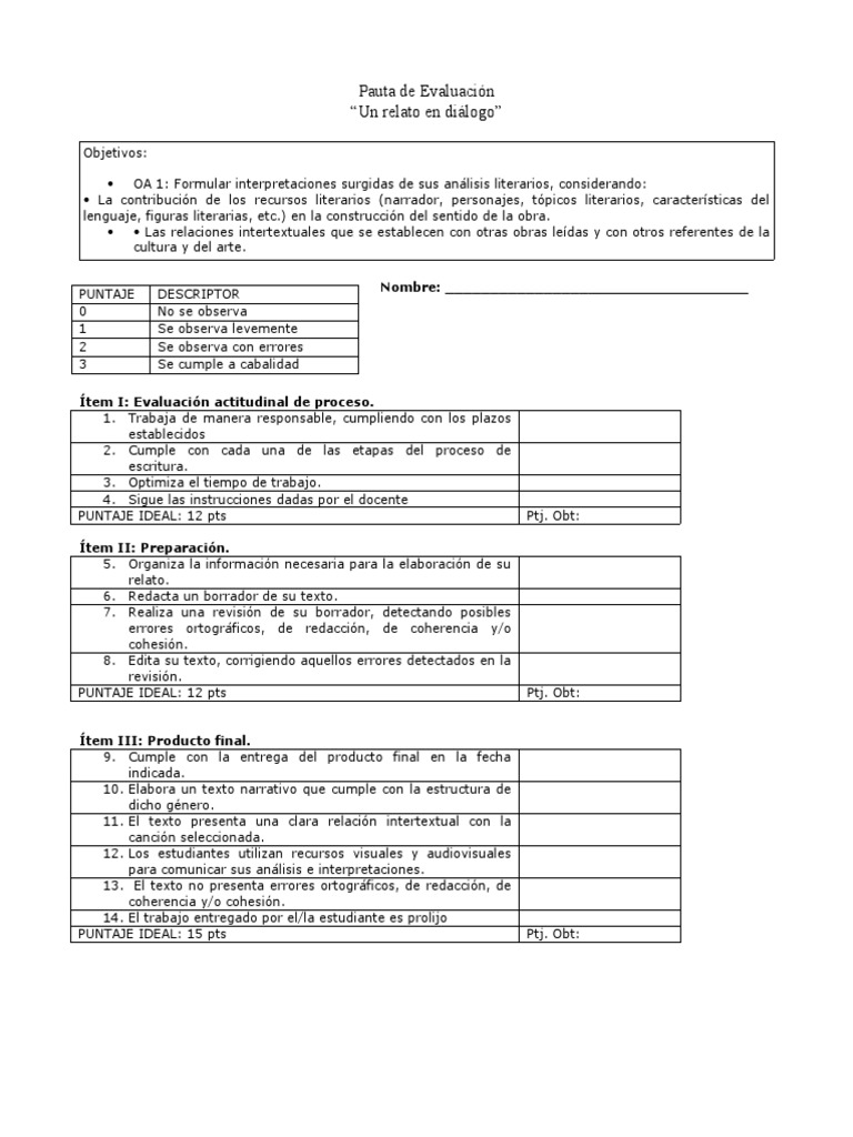 Pauta de evaluación relatos | PDF