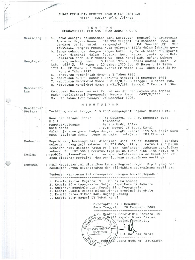 Edi Suwanto. SK Jabatan Fungsional | PDF