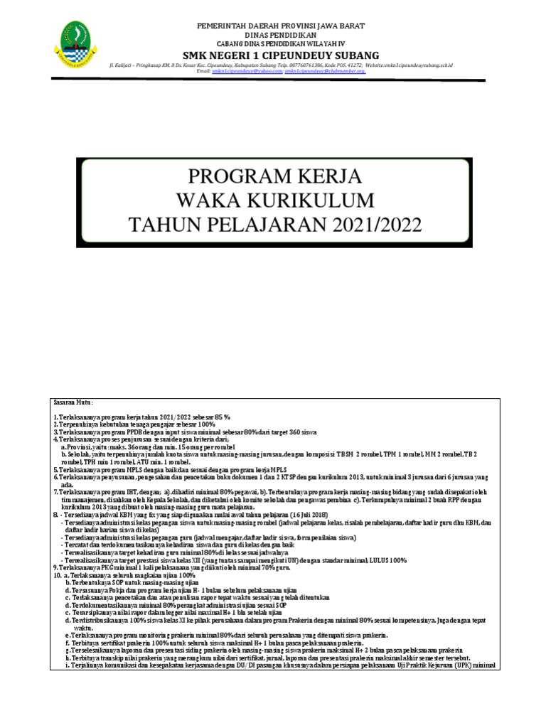 Program Kerja KURIKULUM 2021-2022 | PDF