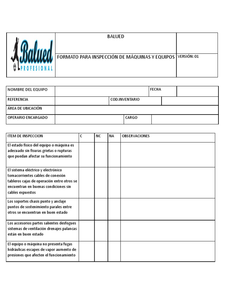 FORMATO INSPECCION DE MAQUINAS JLAR.docx (1) | PDF