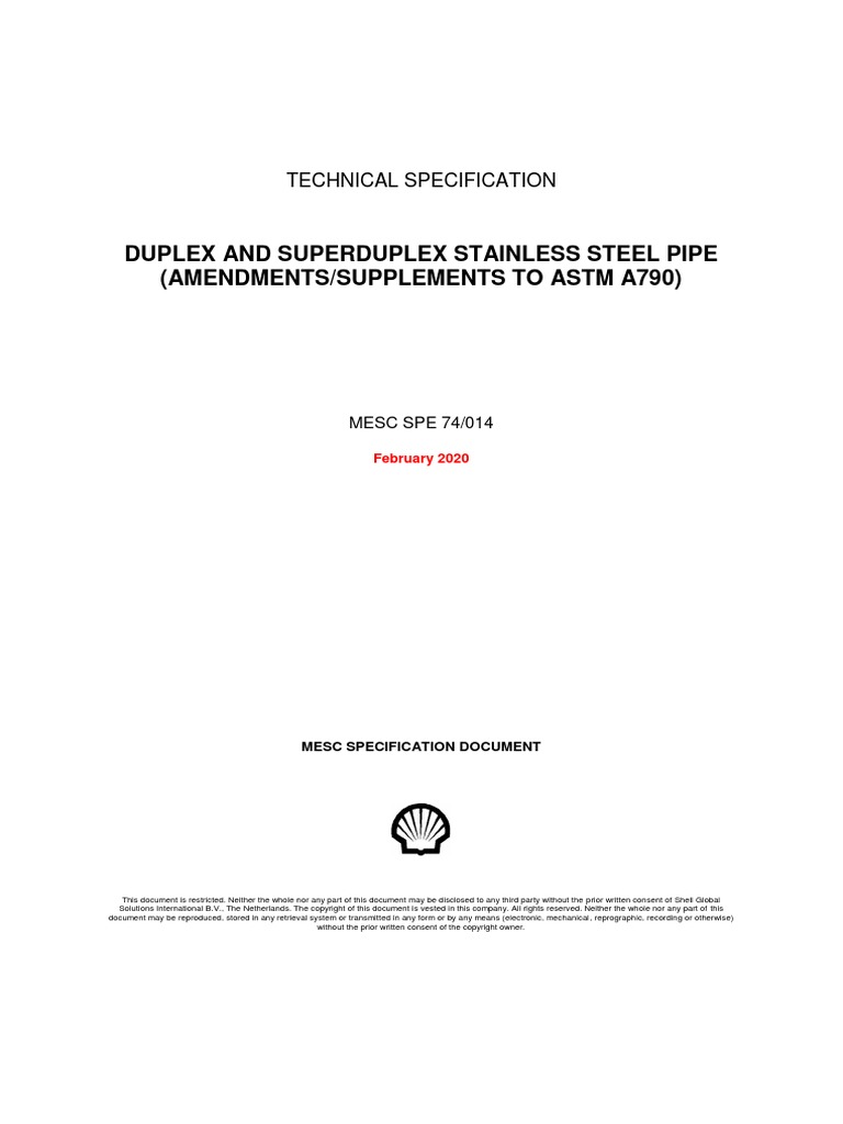 74-014 Duplex-Superduplex Ss Pipe To Astm A790 2020 | PDF | Pipe (Fluid ...