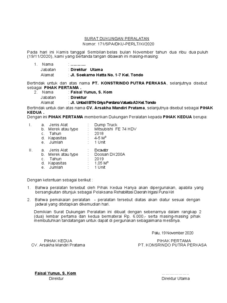 Contoh Surat Dukungan Alat Untuk Tender | PDF