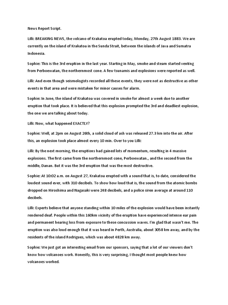 Storonkin - Sophie - 7b - HUM Eruption of Krakatoa News Report Script | Download Free PDF ...