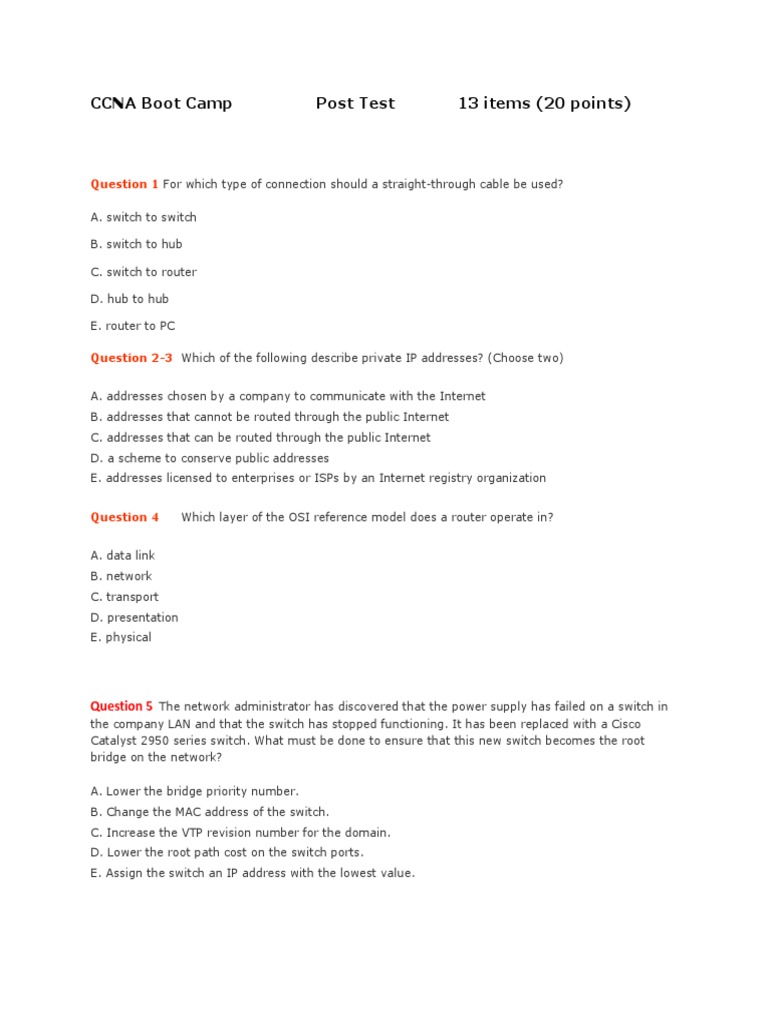CCNA Boot Camp Post Test | Download Free PDF | Network Switch ...