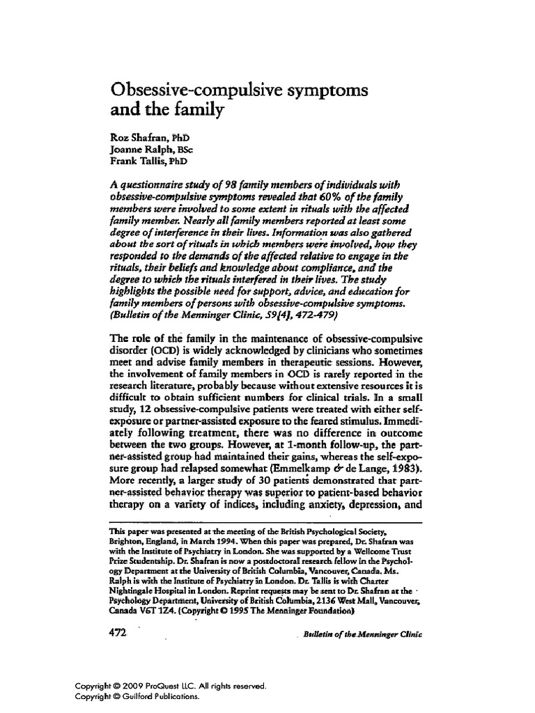 OCD Symptons and The Family | PDF