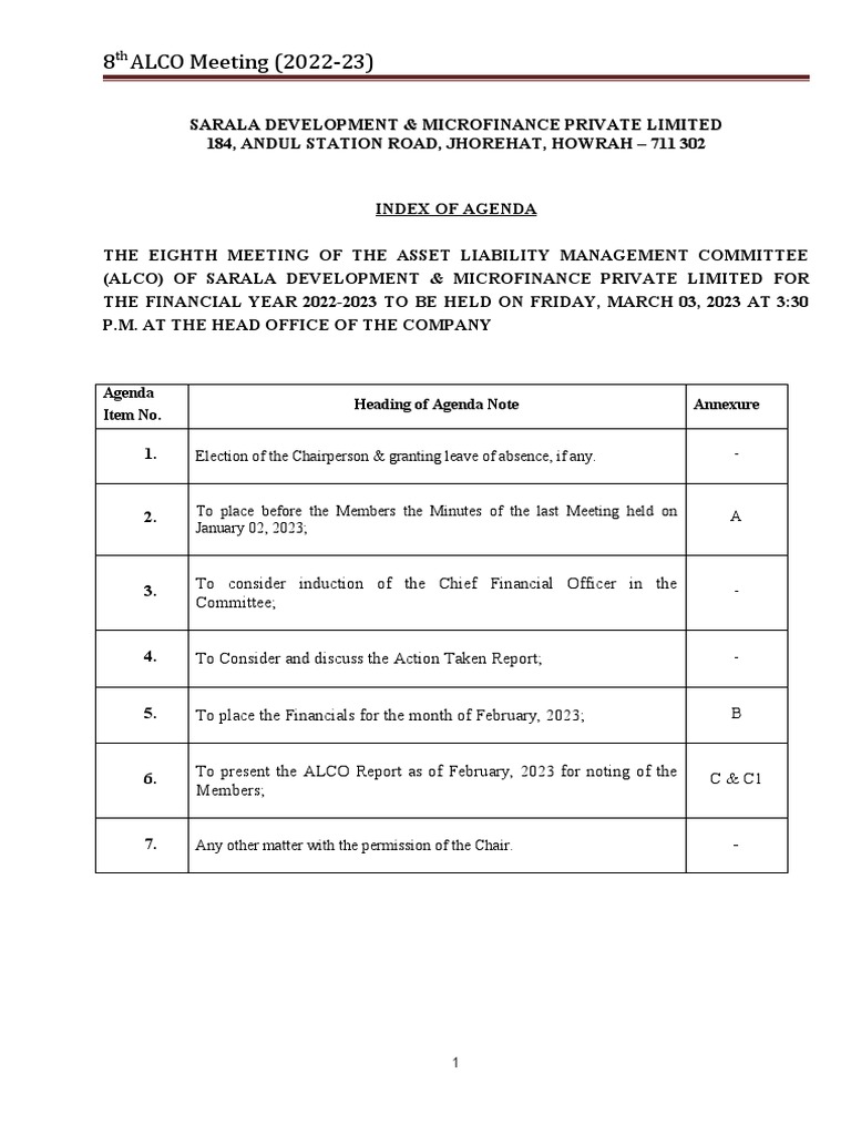 Agenda 8th ALCO | PDF | Banking | Service Industries