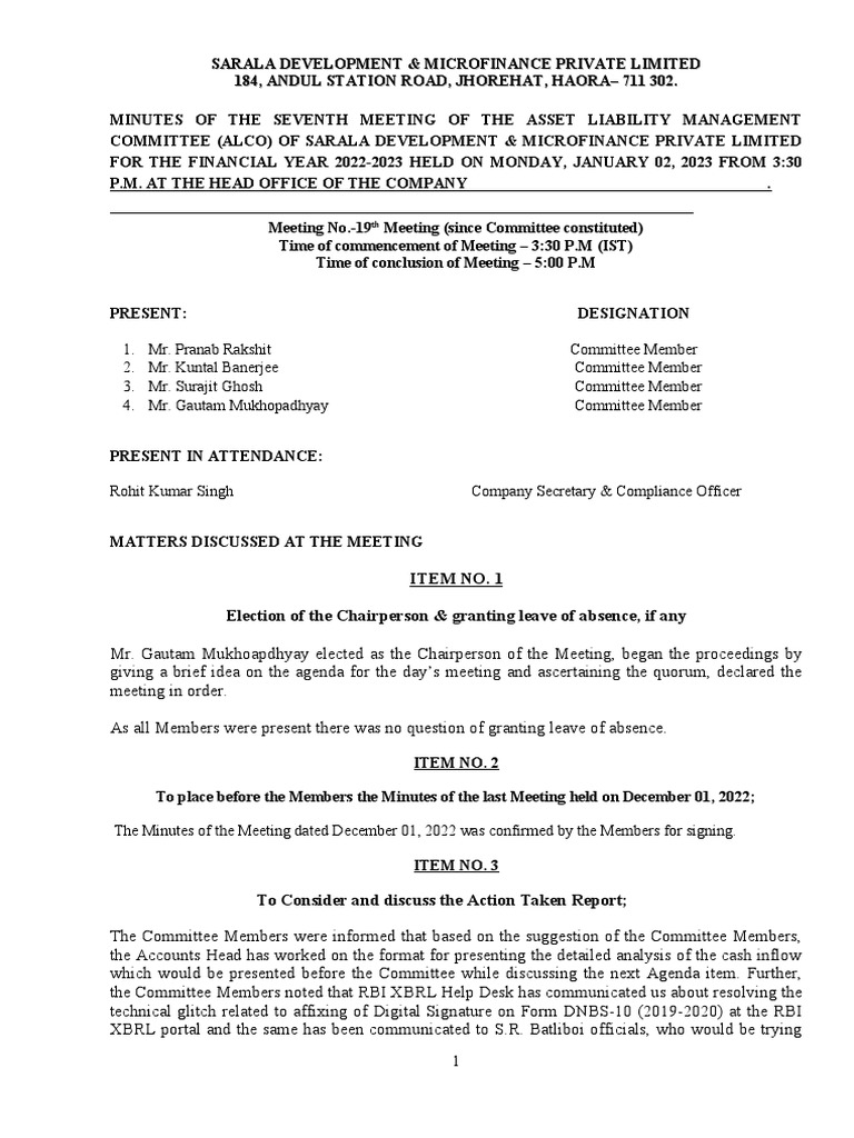 Annex A Minutes - 7th ALCO 2022 2023 | PDF | Debt | Interest