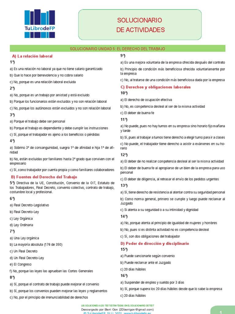 Solucionario Fol Unidad 5 | Descargar gratis PDF | Derecho laboral ... Solucionario Fol Unidad 5 | Descargar gratis PDF | Derecho laboral ...