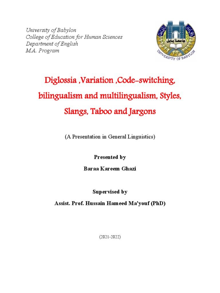 Linguistics Diglossia Baraa Kareem | PDF | Multilingualism | Sociolinguistics