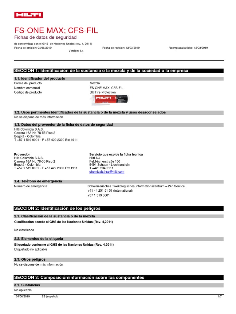 Ficha Seguridad FS ONE MAX | PDF | Toxicidad | Ciencias fisicas