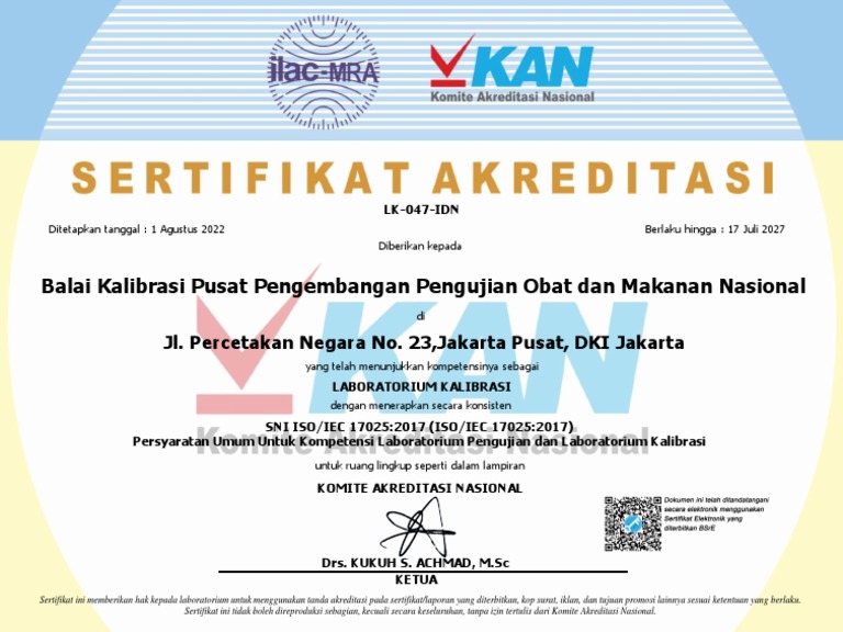 LK 047 IDN Balai Kalibrasi Pusat Pengembangan Pengujian Obat Dan ...