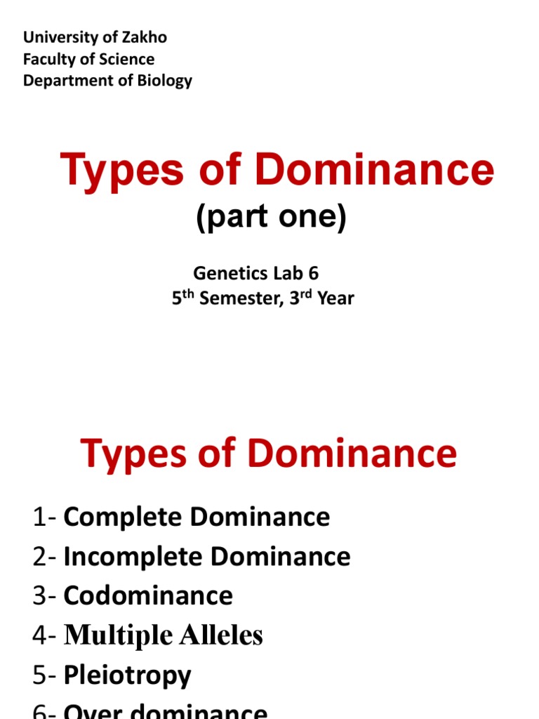Types of Dominance Part One Lab 6 | PDF | Dominance (Genetics) | Zygosity