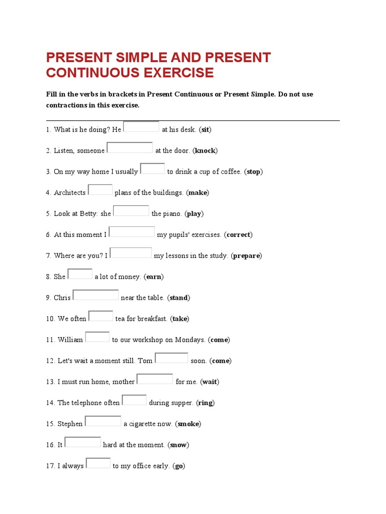 Present Simple and Present Continuous Exercise | PDF