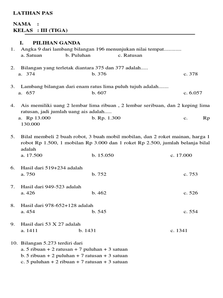 Mtk Kelas 3 Ganjil Pdf