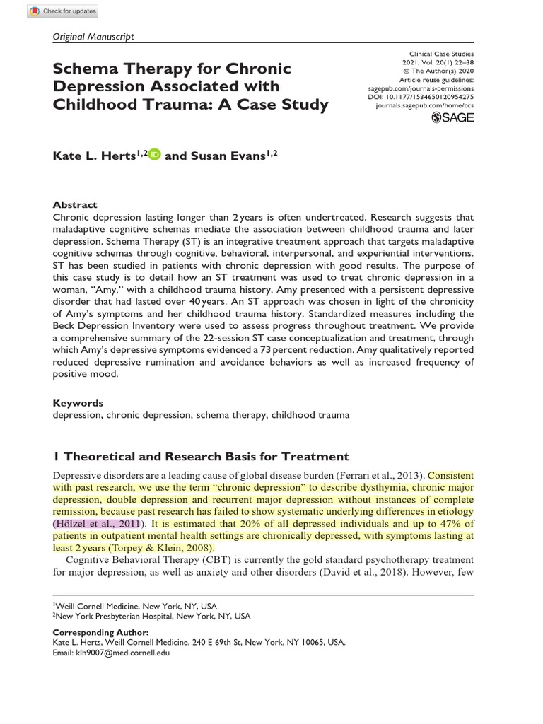 (2021) (!!!) Schema Therapy For Chronic Depression Associated With ...