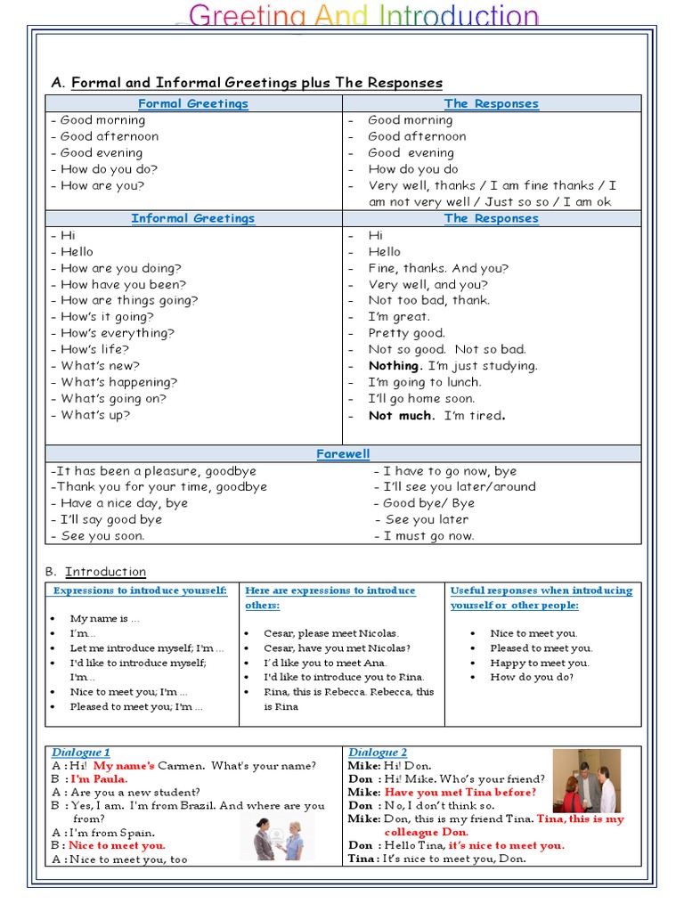 Greeting and Introduction Classroom Posters - 100094 | PDF