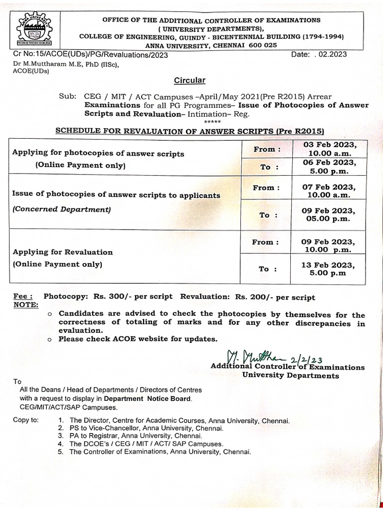 PG Revaluation Circular | PDF