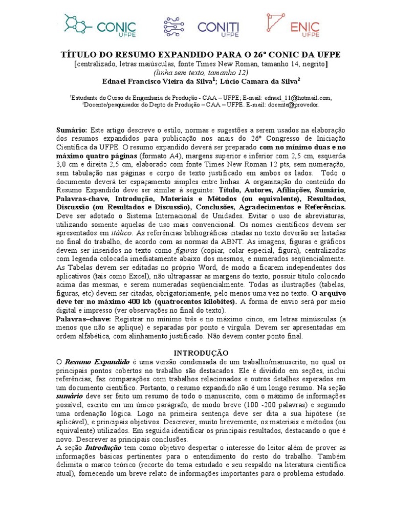 Modelo Resumo Conic Coniti Enic 2018 | PDF | Abstract (resumo) | Método ...