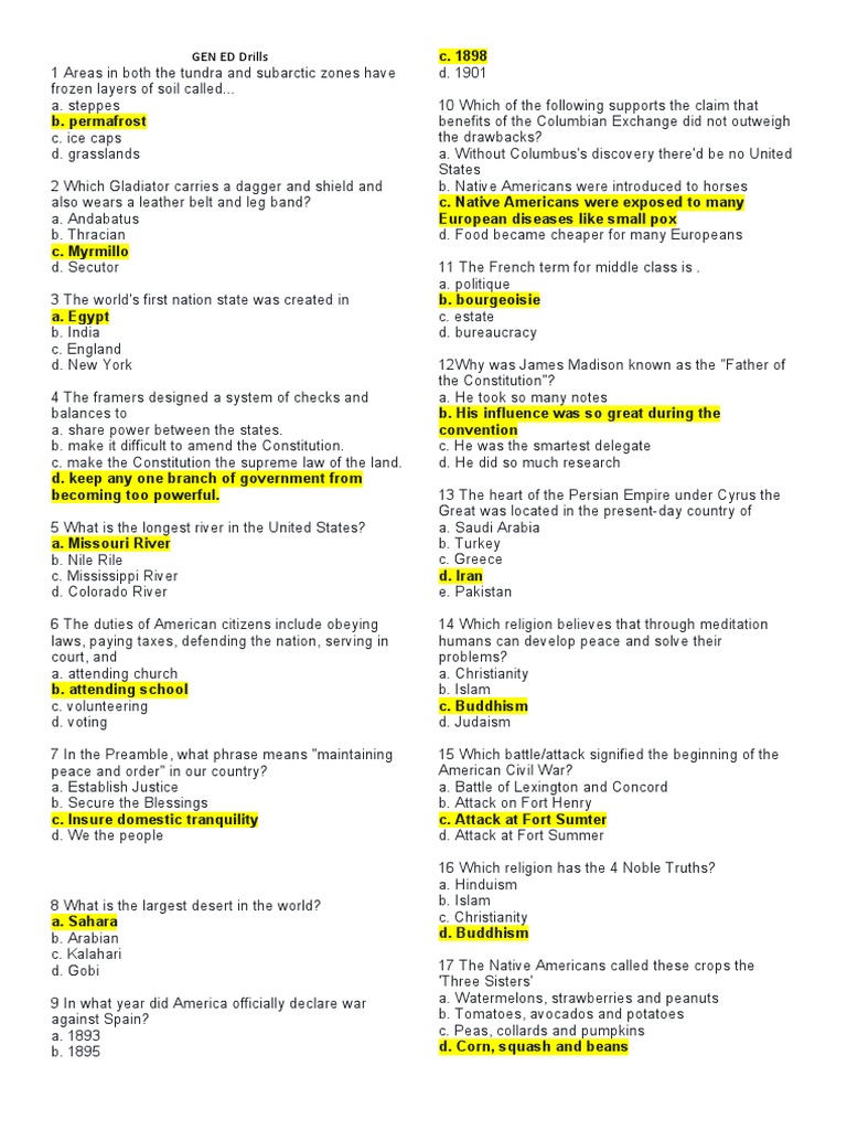 Gen Ed Drills | PDF | Presidents Of The United States | American Government