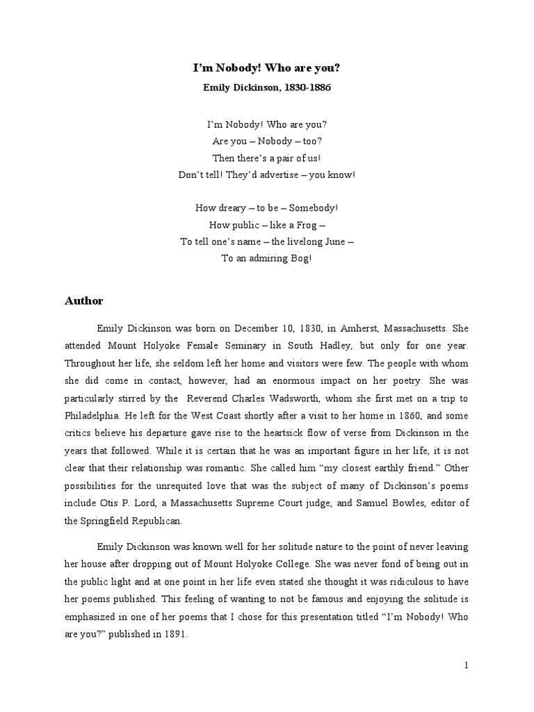 Im Nobody Who Are You Poetic Devices | PDF | Emily Dickinson | Poetry