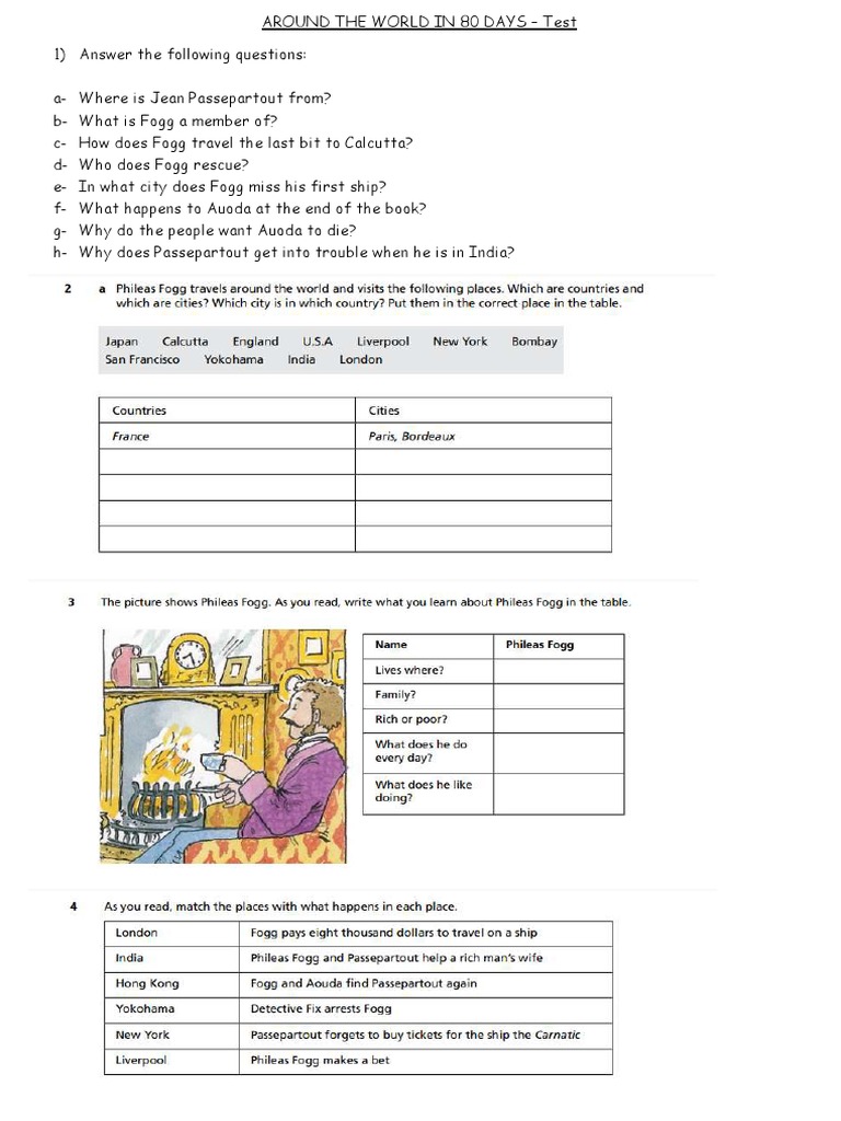 80 Days Around the World Test Questions | PDF | Young Adult