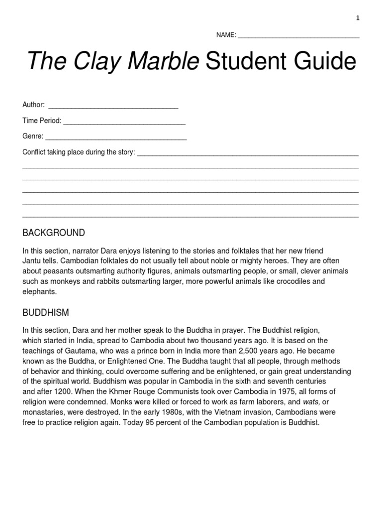 The Clay Marble Student Guide | PDF | Cambodia | Buddhahood