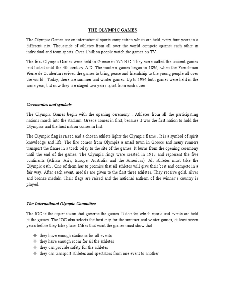 The Olympic Games | PDF | Olympic Games | Multi Sport Events