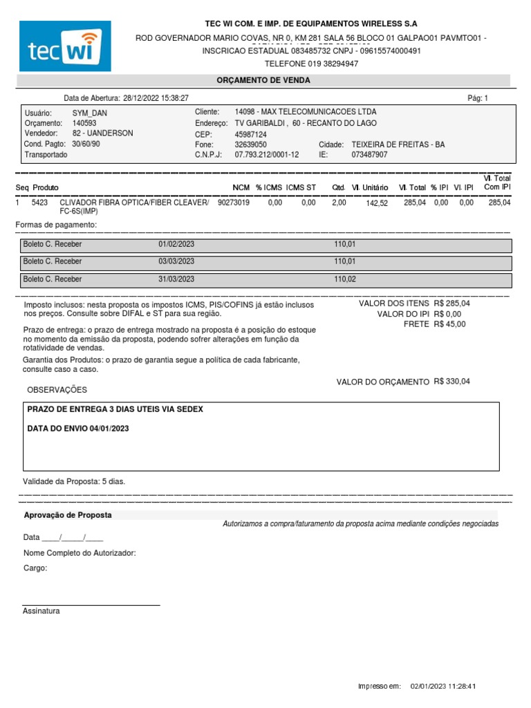 Tec Wi Com. E Imp. de Equipamentos Wireless S.A | PDF