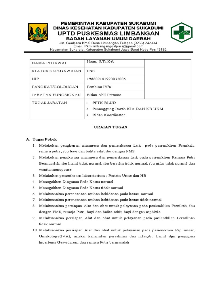 Uraian Tugas Hami, S.TR - Keb (Bidan Ahli Pertama) | PDF