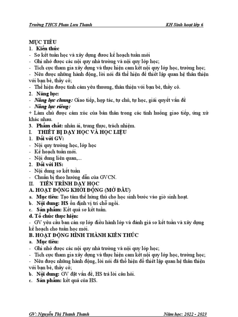 Giáo Án SHL L P 6.23 | PDF