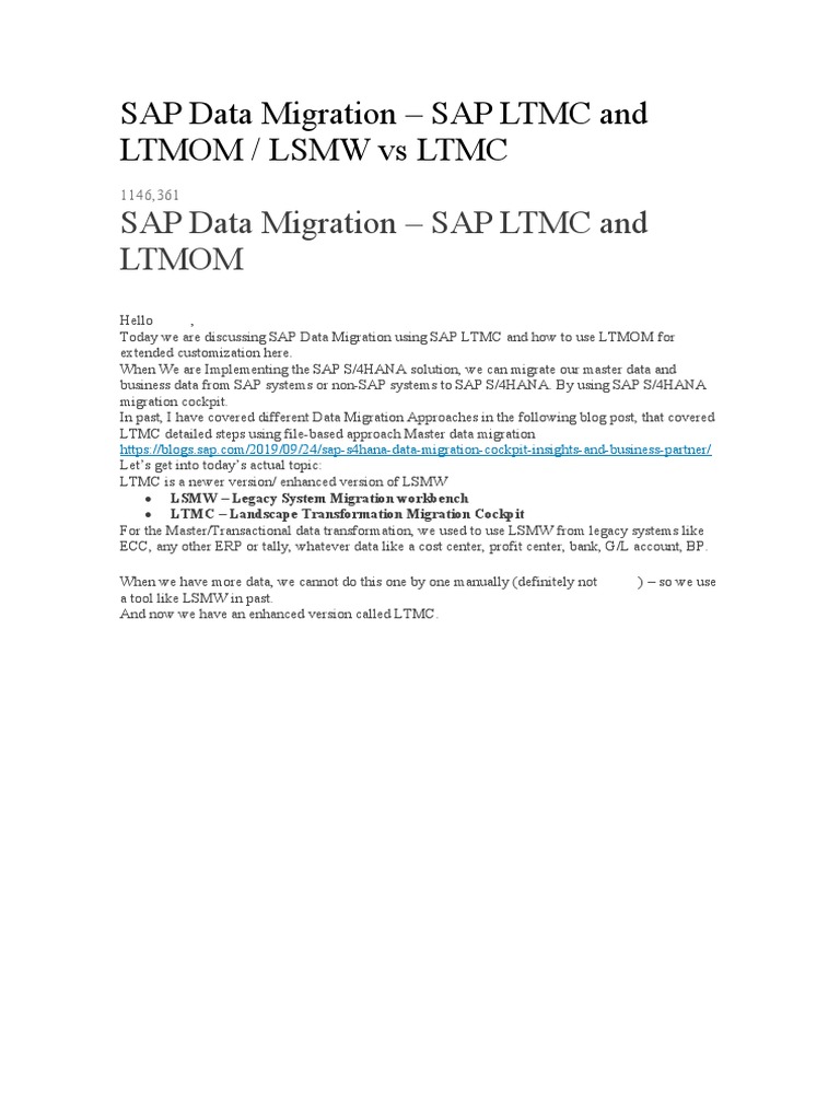 LSMW vs LTMC: SAP Data Migration Guide | PDF | Microsoft Excel ...