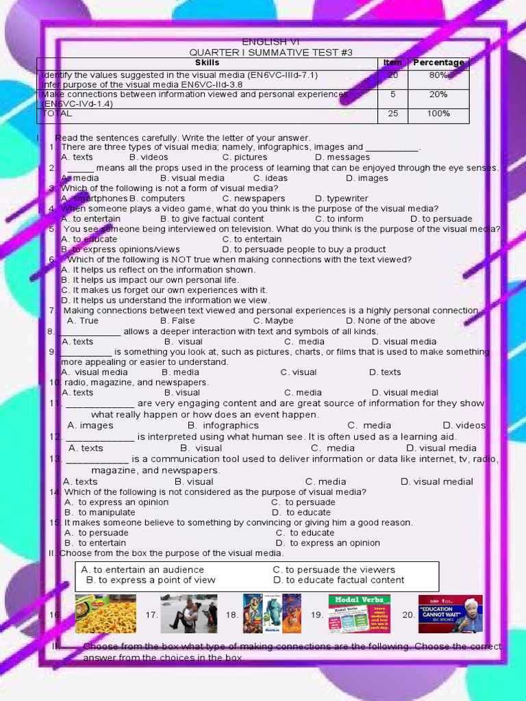 ENGLISH 6 - Q1 Summative Test #3 | PDF