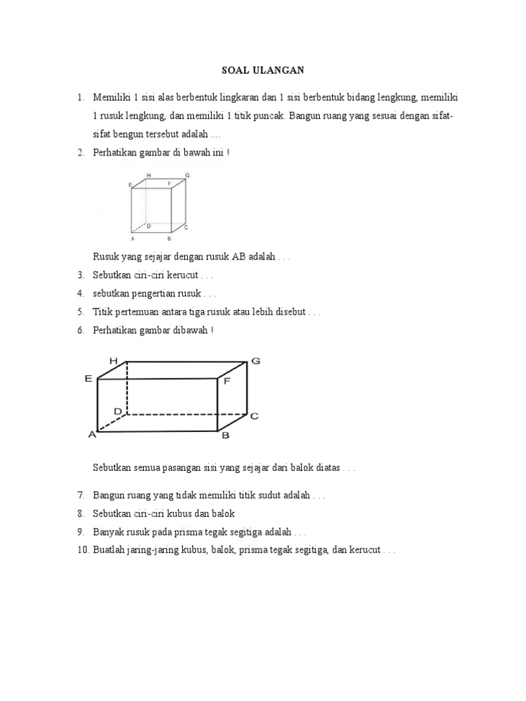 Ulangan Bangun Ruang | PDF