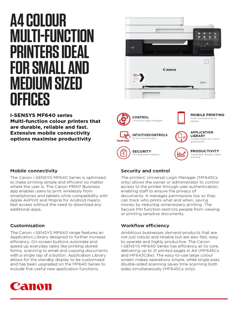 i-SENSYS MF641Cw MF643Cdw MF645Cx Datasheet FINAL LR | PDF | Printer ...