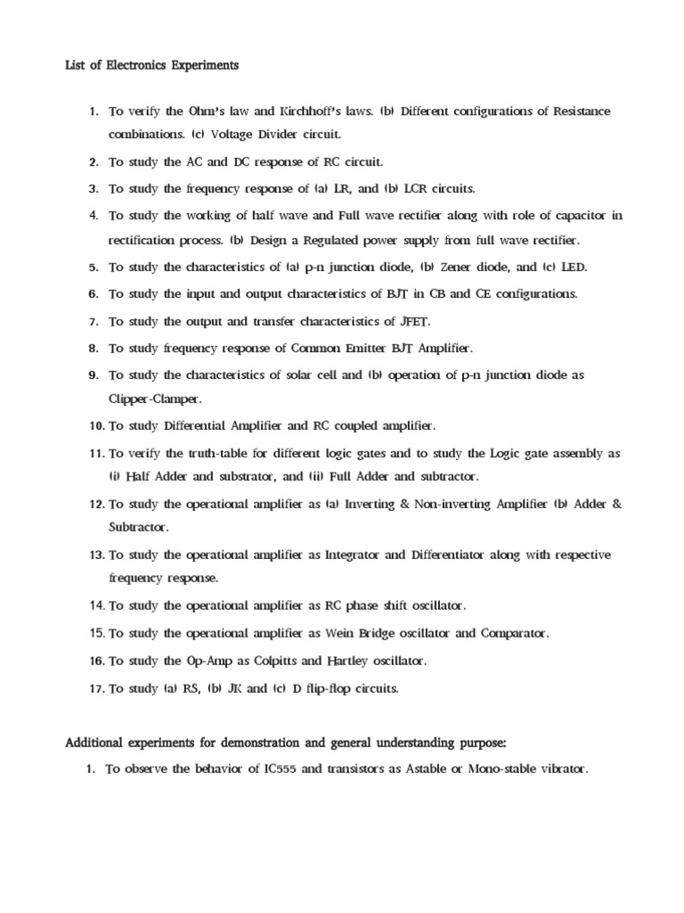 Electronics Experiments | PDF