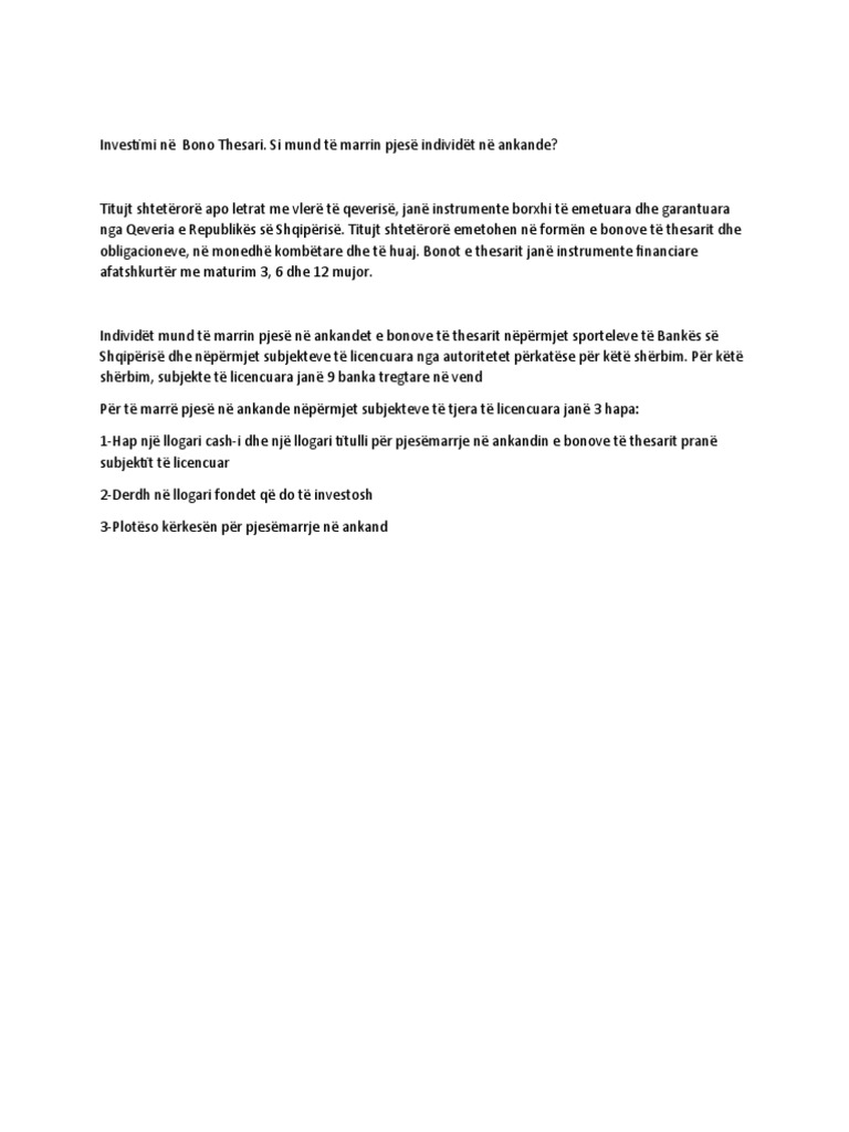 Investimi Në Bono Thesari | PDF