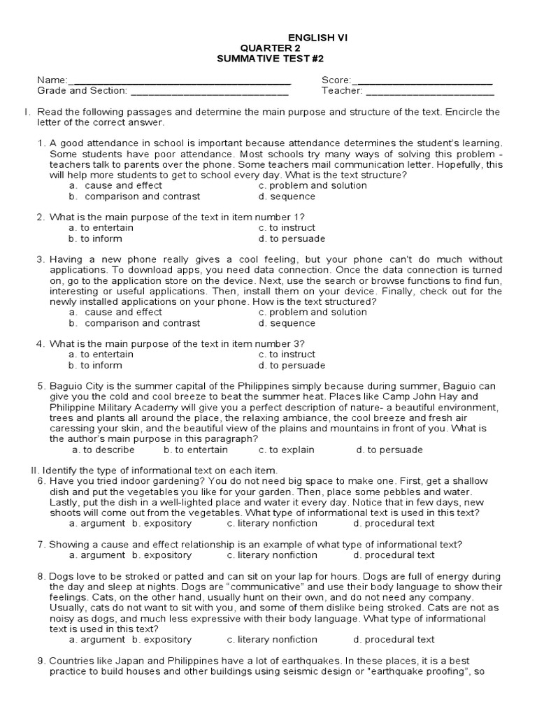 English 6 - Q2 - Summative Test 2 | Download Free PDF | Fallacy ...