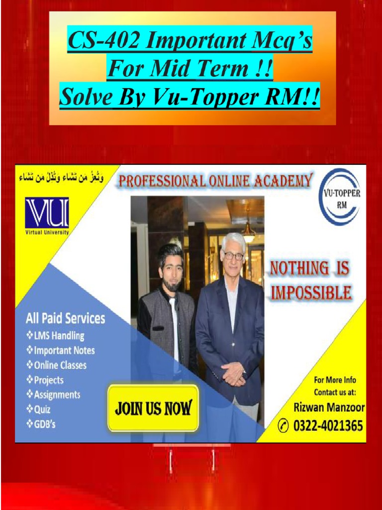 CS402 Quiz-2 by Vu Topper RM | PDF