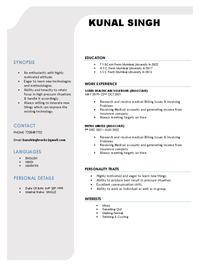 Kunal CV | PDF | Cognition